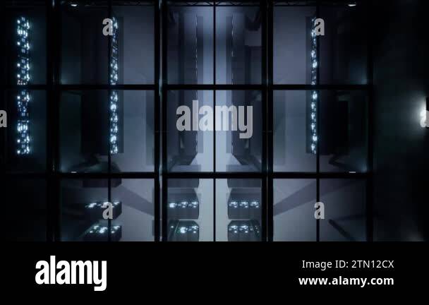 Servers in cloud service data center showing flickering lights for ...