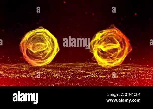 3D Abstract yellow red light particles audio waveform on red gradient ...