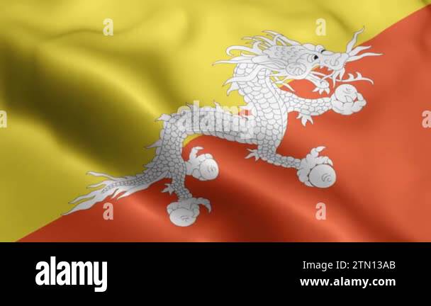 Bhutan Flag video waving in wind. Bhutan Flag Wave Loop waving in wind ...