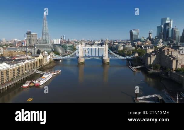 Aerial view of the Tower Bridge in London. One of Londons most famous ...
