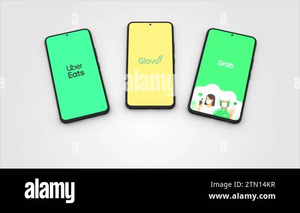 New York, USA - 1 May 2023: Uber Eats, Glovo and Grab app Logo on Phone ...