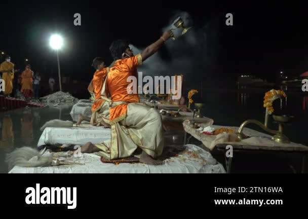 Tribeni Ghat, Rishikesh, Uttarakhand - 29th October 2018 : Ganga aarti ...