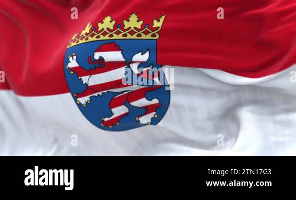 Close-up of the Hesse State flag waving in the wind. Hesse is a state ...