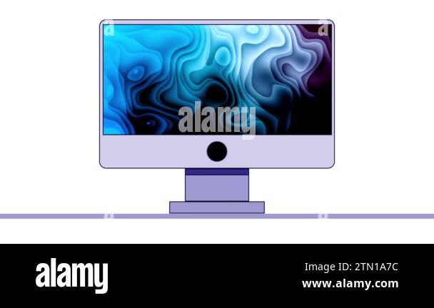 Appearing a desktop monitor and Geometric pattern line waving animation ...