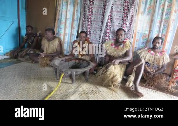 Indigenous Fijians men participate in traditional Kava Ceremony in Fiji ...