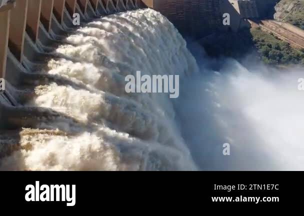The Gariep Dam overflowing. The dam is the largest in South Africa. It ...