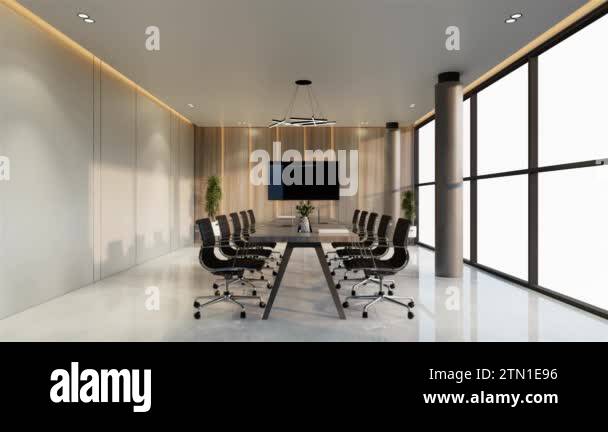 Modern conference interior animation and screens on the wall. The ...