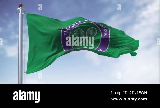 London, UK, May 2023: The Championships Wimbledon flag waving in the ...