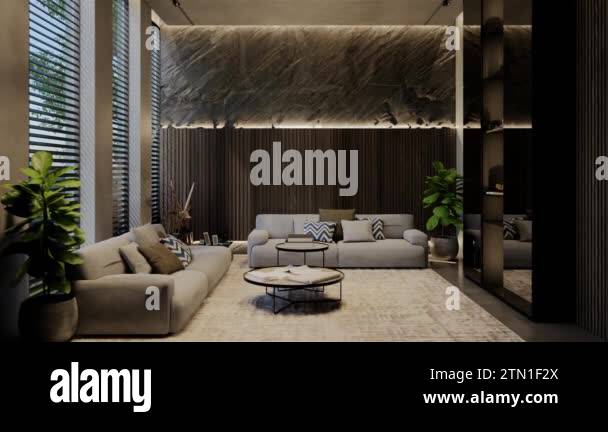 Modern living room 3D animation, contemporary interior design with ...