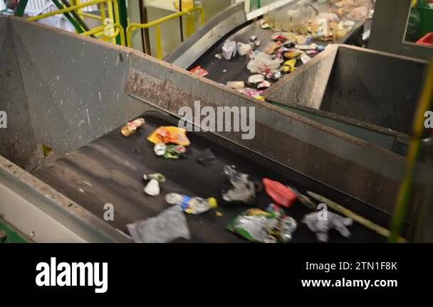 Garbage Being Transported on Trash Conveyors Inside Sorting and ...