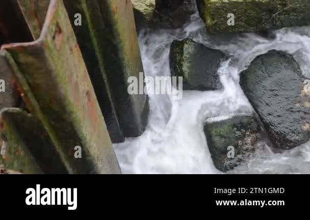 sea waves crash against the rock, The waves of the Caspian Sea are ...