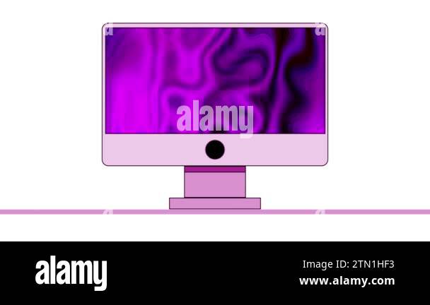 Appearing a desktop monitor and Geometric pattern line waving animation ...