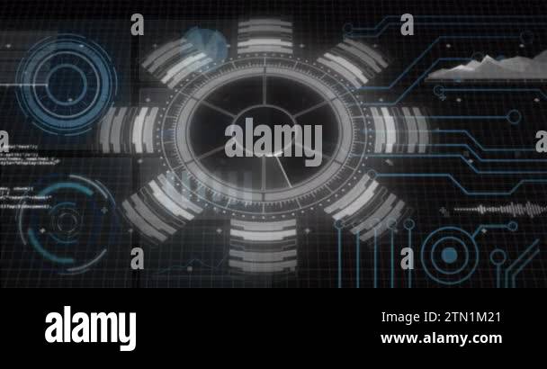 Animation of interface with round scanner, microprocessor connections and data processing ...