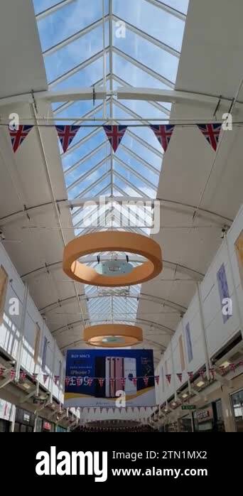 Indoor Shopping Mall at Luton Central City Downtown, The Footage of The ...