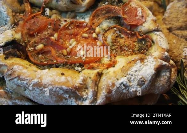 Lebanese style big flat bread baked and seasoning with different ...