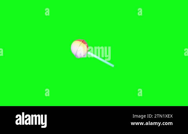 Looped isolated 3d cartoon pink lollipop on the green screen background ...