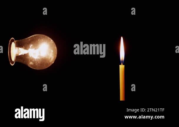 Close up, Flickering Lamp in a Dark Room on Black Background of a ...