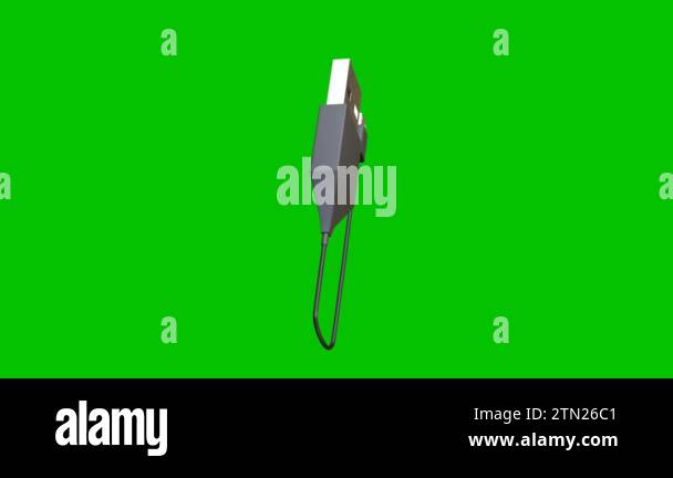 3d animation usb cable type A and micro usb B on green background. 4k video of rotating dc ...