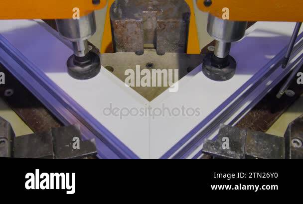 Worker Operating Welding Machine in Factory. Pvc Window Welding Machine ...