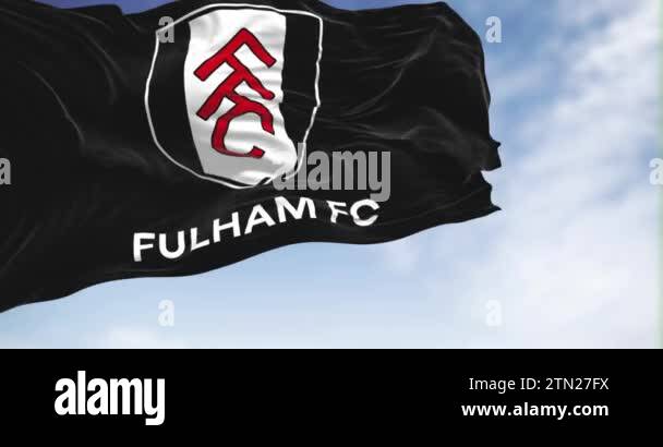 London, UK, jan 2023: Fulham Football Club flag waving. English Premier ...