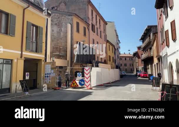 Cremona, Italy - April 2023 pre fabricated building part is lifted ...