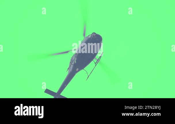 Helicopter flying on green screen low angle camera. Realistic ...