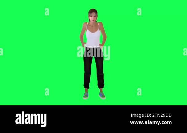 The young woman suddenly looks around from the opposite angle in the ...