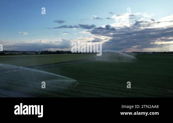 droughts in Europe,water sprinkler irrigation systems, Farming field ...