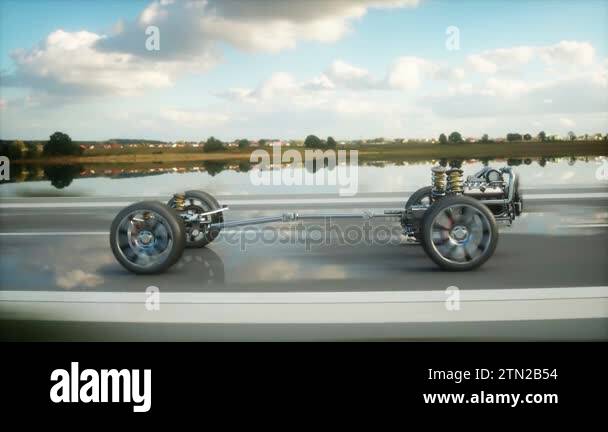 Car chassis with engine on highway. Transition. Very fast driving. Auto ...