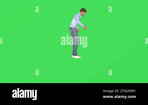3d handsome man on green screen walking and standing drinking and ...