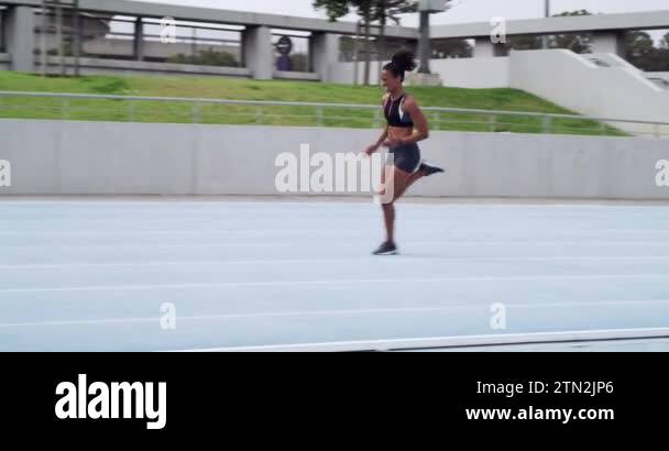 Fitness, track and woman running, exercise and training for a ...