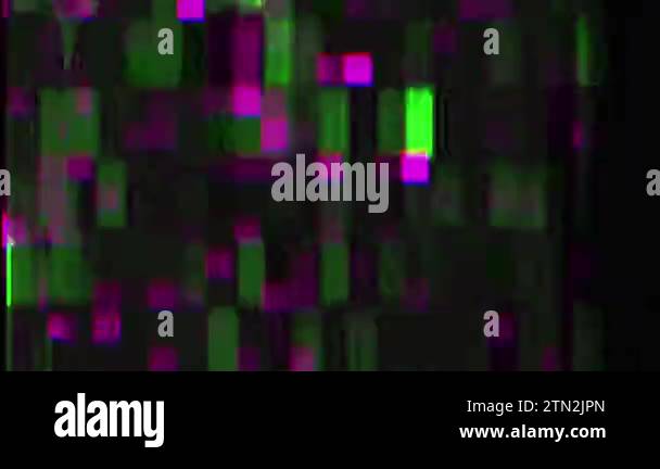 Glitch noise analog distortion. Frequency error. Purple green color ...