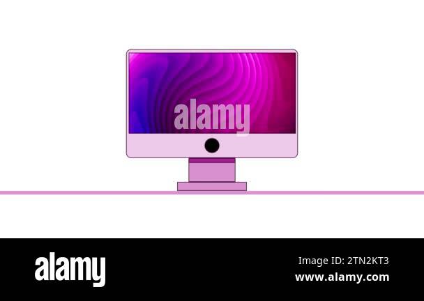 Appearing a desktop monitor and Geometric pattern line waving animation ...