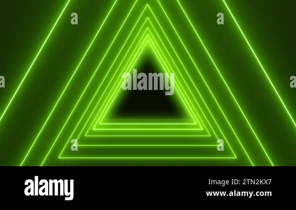Video animation of many triangles in neon green on dark background ...