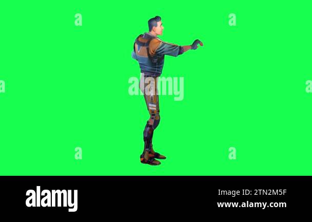 Animated character in blue dress and green pants picking fruit from ...