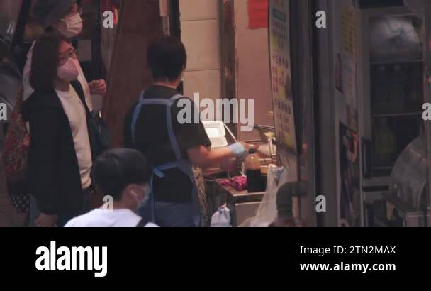 People Queue At Street Cafes In Hong Kong, Asian Street Food Stock ...