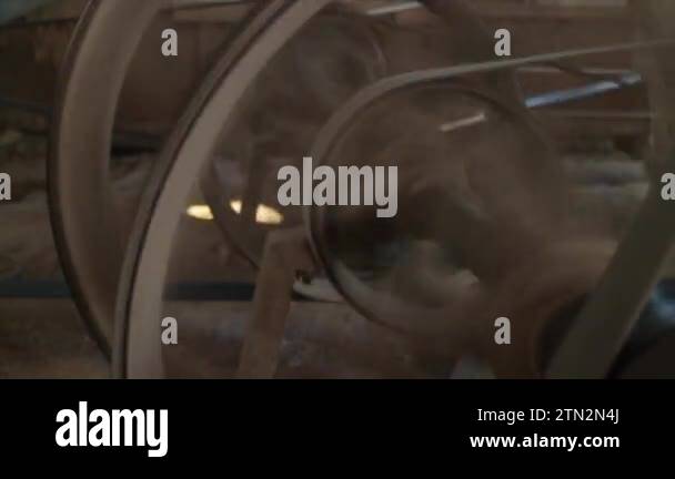 MCU old fashioned wooden rice processor in rural rice mill in Southeast ...