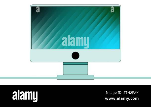Appearing a desktop monitor and Geometric pattern line waving animation ...