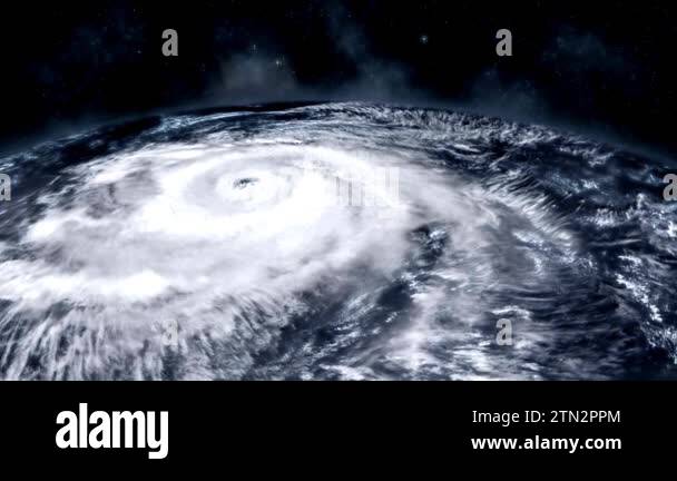 Slowly rotating cyclone viewed from space eye of a large typhoon ...