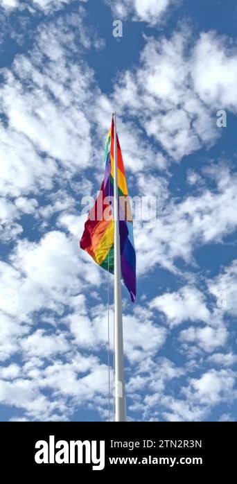 Cusco Flag Waving, Peru. Inka Rainbow flag of Cusco Peru blows in the ...