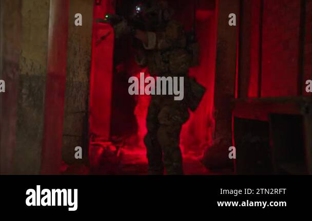 Expert team of soldiers attacking enemy during military operation, Army ...