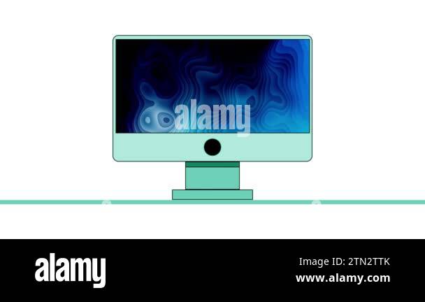 Appearing a desktop monitor and Geometric pattern line waving animation ...