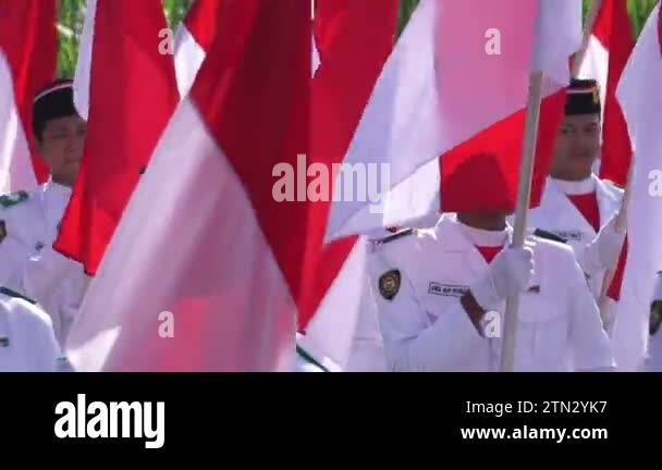 Indonesian flag raiser on kirab kebangsaan (National carnival Stock ...