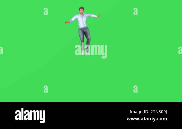 3D young drunk man on green screen falling from the wall and getting ...