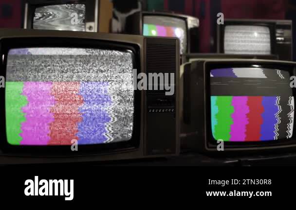 Retro TV Turning On Chroma Key Green Screen Among Many Vintage ...