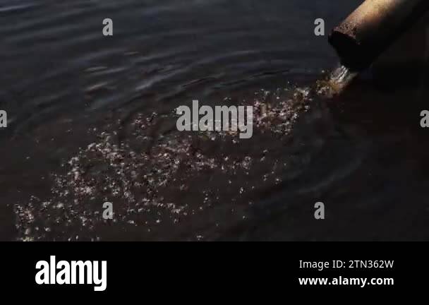 Water pollution in nature. Purification flows into the dirty. Pollution ...