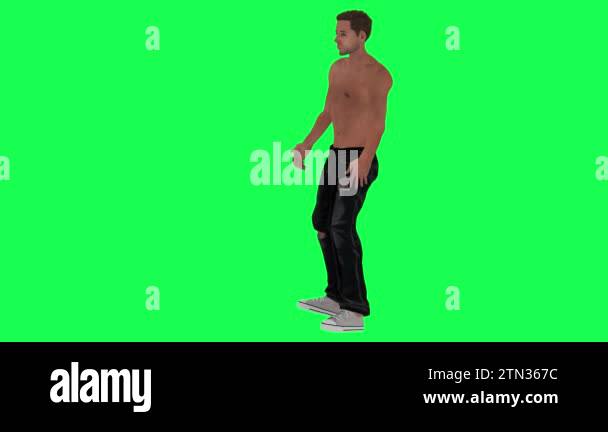 Slim, half-naked, addicted man on green screen, drunk and drunk from ...