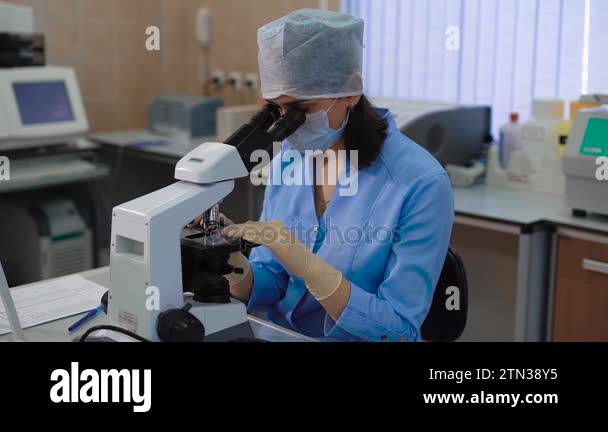 Hospital laboratory with equipment and microscope. Portrait of a half ...