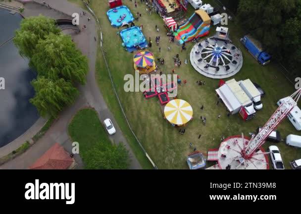 High Angle Footage of Public Funfair Held at Wardown Public Park of ...