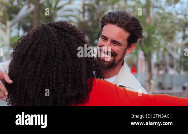 Passionate encounter of a couple in love embraced and tender hug ...